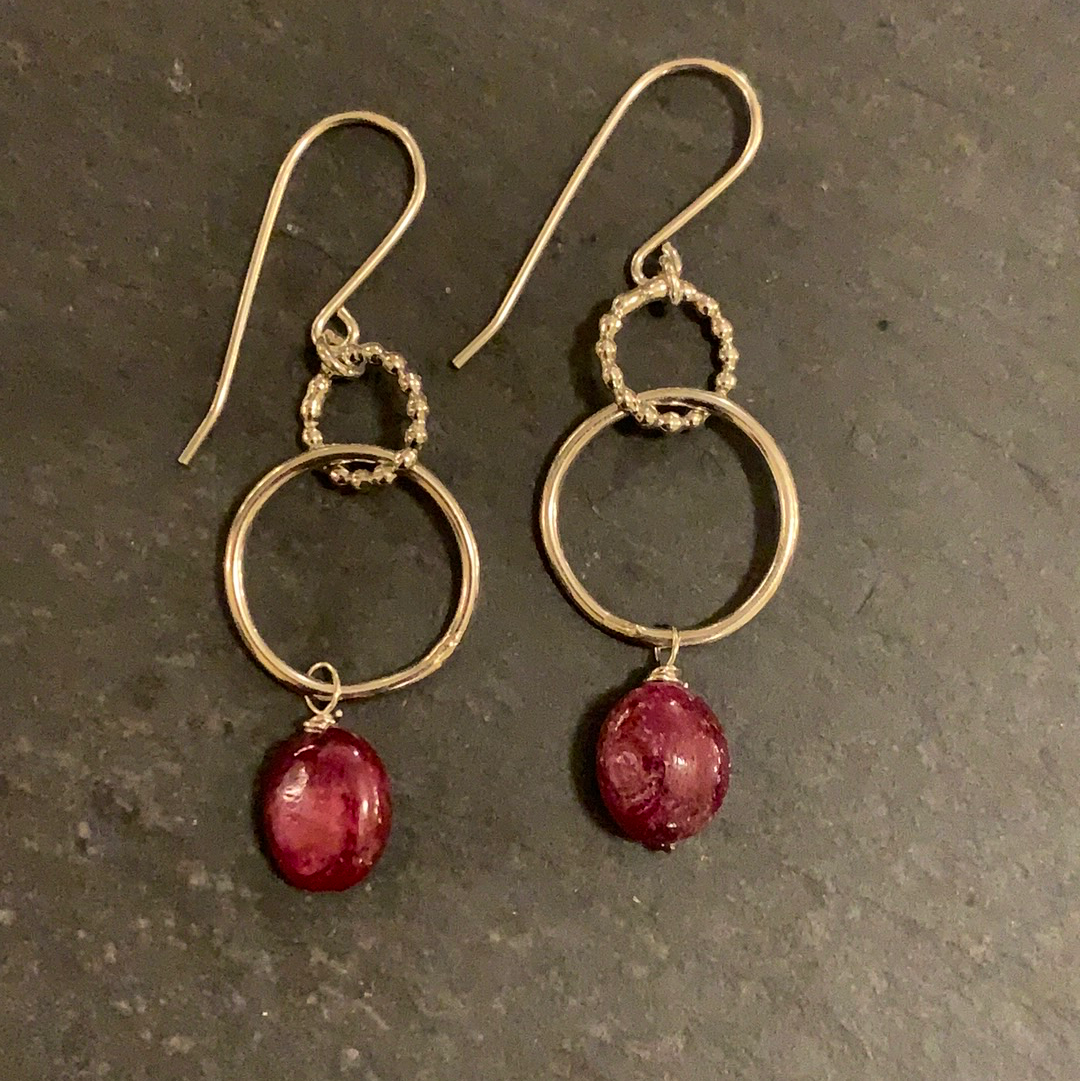 Silver boheme hoops with ruby – Circa Boutique + Gifts